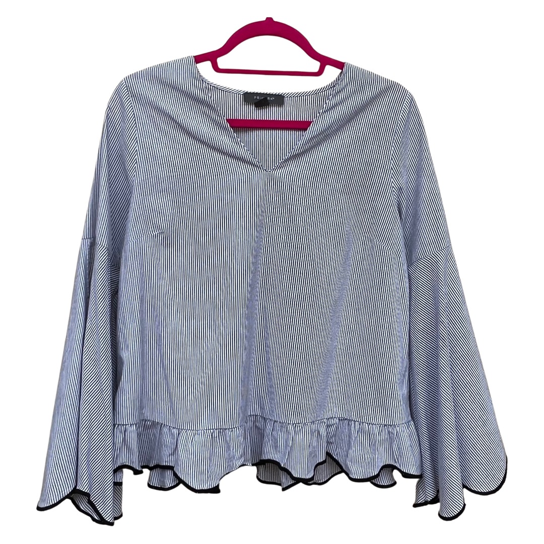 PRIMARK Bell Sleeve Blue Striped Top, Women's Fashion, Tops, Blouses on ...