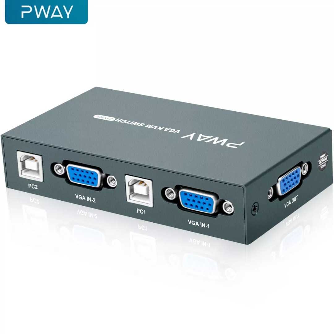 PWAY-KVM Switch VGA Support USB 2.0 VGA Splitter Box, Keyboard Mouse ...