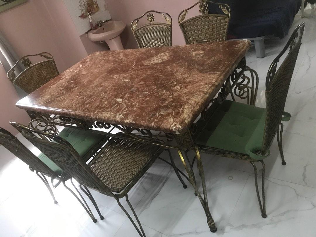 Red Marble Dining Table 6 person, Furniture & Home Living, Furniture ...