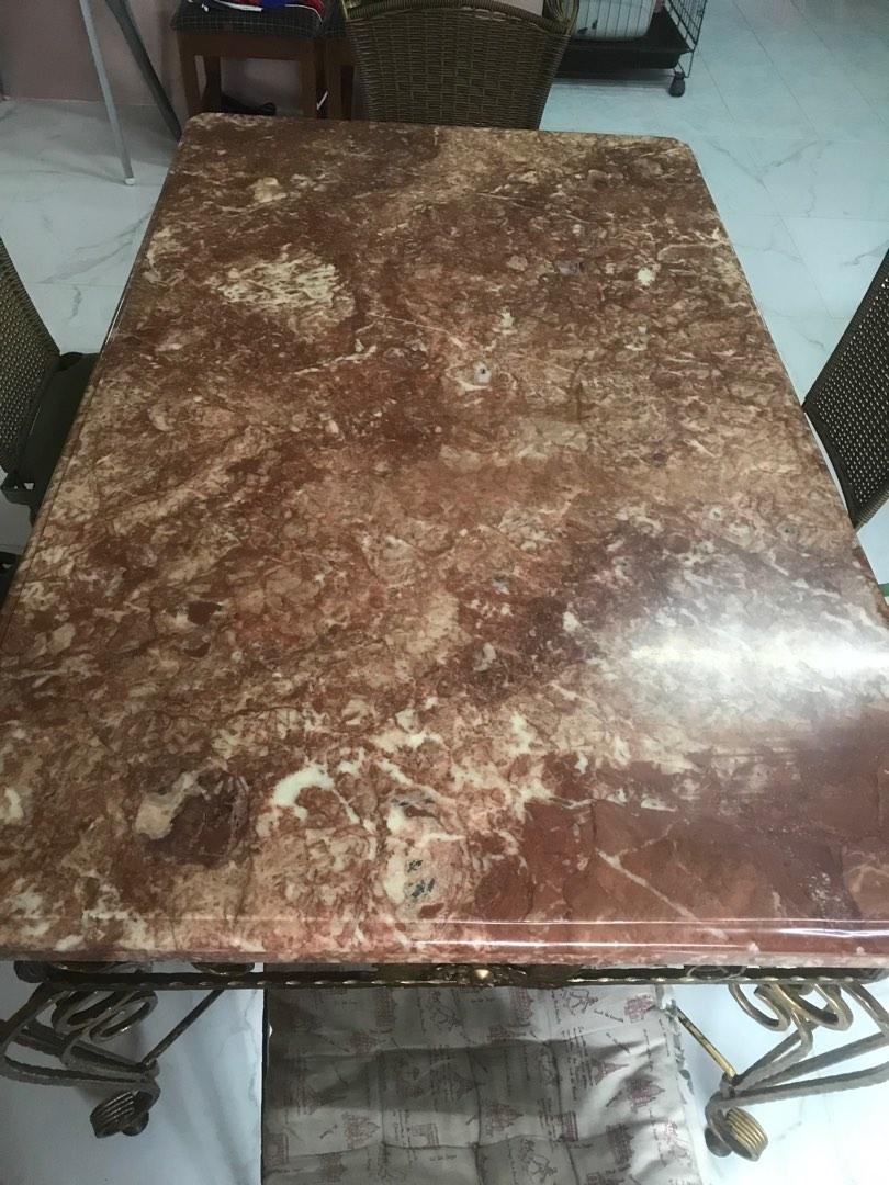 Red Marble Dining Table 6 person, Furniture & Home Living, Furniture ...