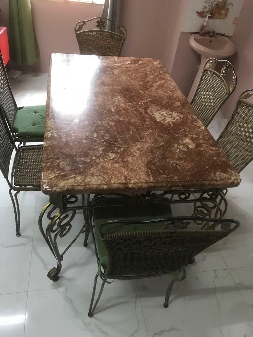 Red Marble Dining Table 6 person, Furniture & Home Living, Furniture ...