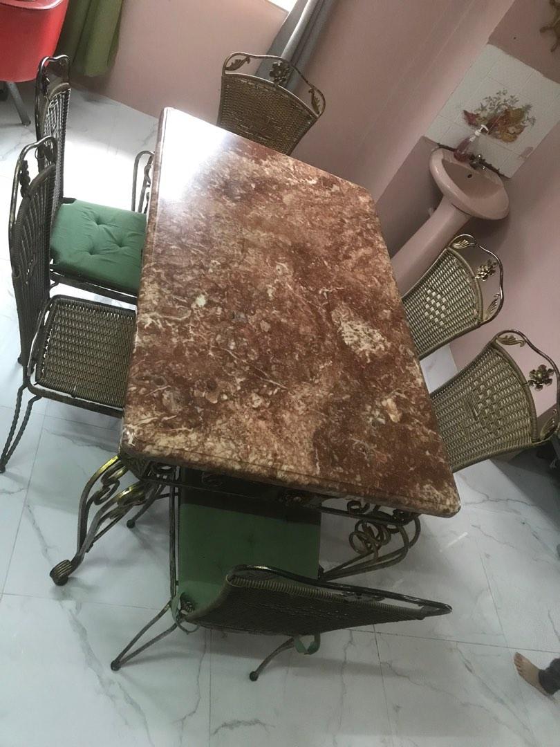 Red Marble Dining Table 6 person, Furniture & Home Living, Furniture ...