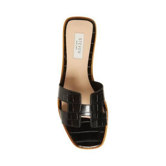 Steve Madden Hadyn Black Croc Flat Sandal, Women's Fashion, Footwear ...