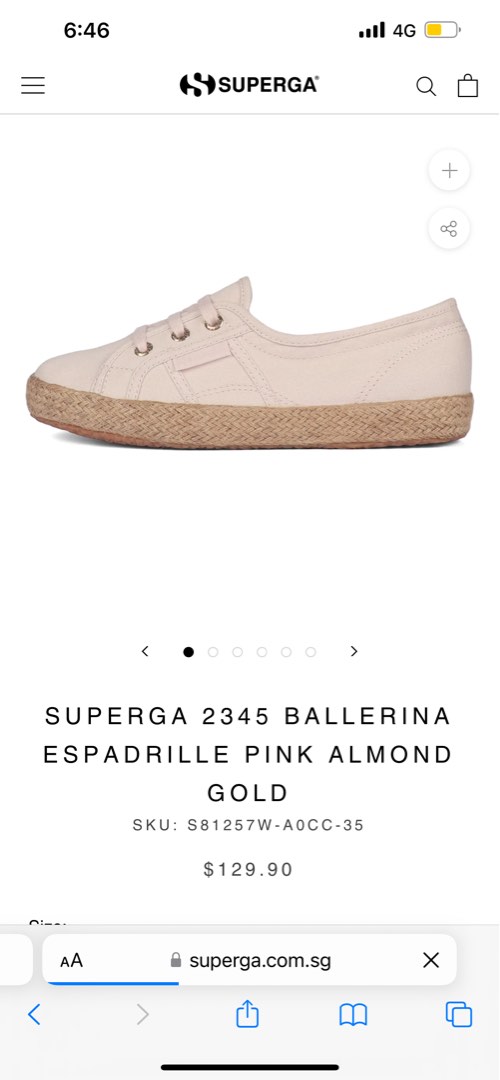 Superga 2345 BALLERINA ESPADRILLE PINK ALMOND GOLD, Women's Fashion ...