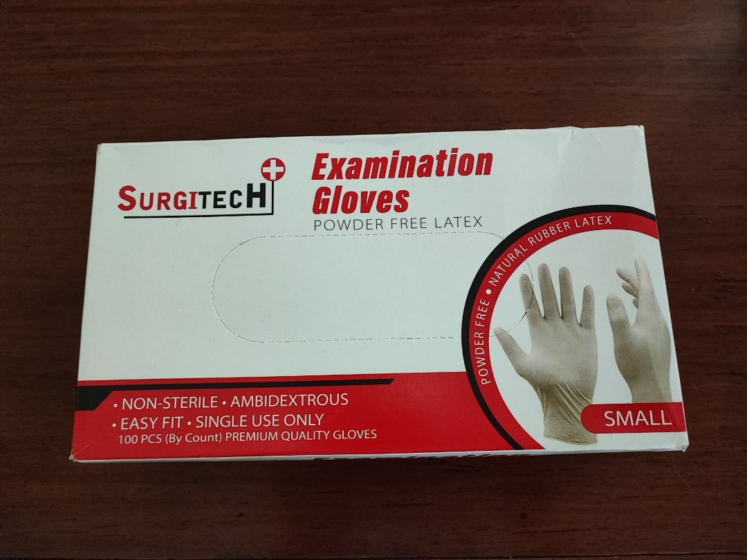 Surgitech Powder Free Examination Latex Gloves Box of 100 Small, Health & Nutrition, Medical ...