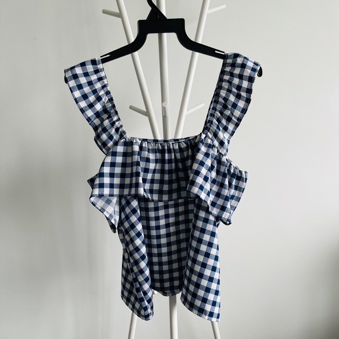 Sweet Blue Checkered Top, Women's Fashion, Tops, Blouses on Carousell