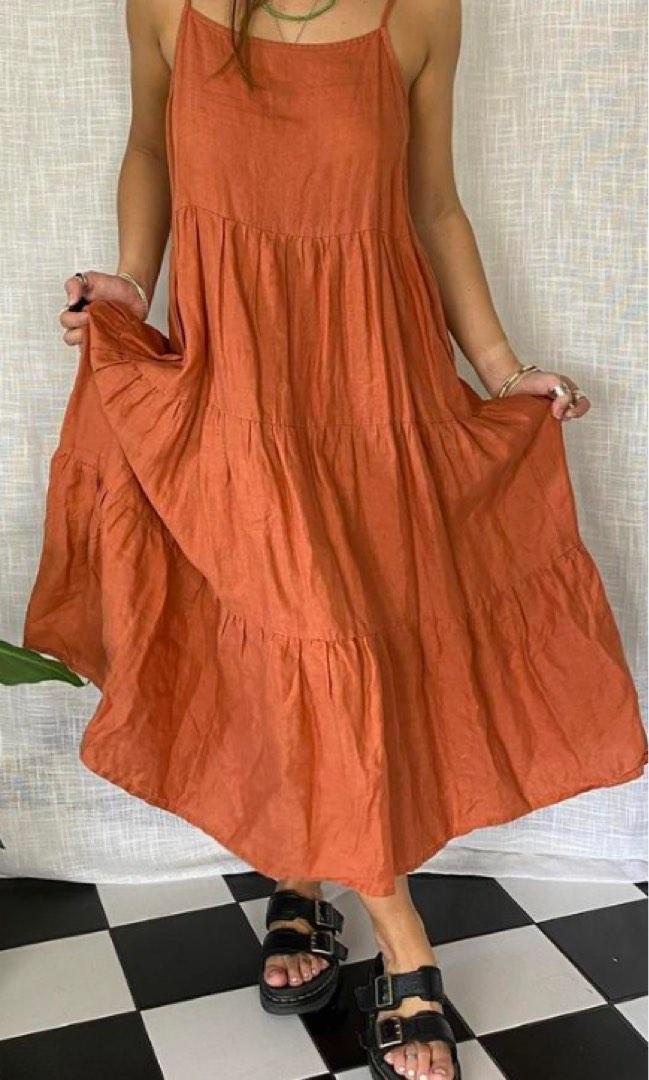 Thrifted seed linen maxi dress in rust, Women's Fashion, Dresses & Sets ...