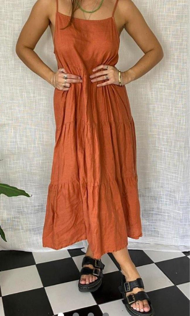 Thrifted seed linen maxi dress in rust, Women's Fashion, Dresses & Sets ...