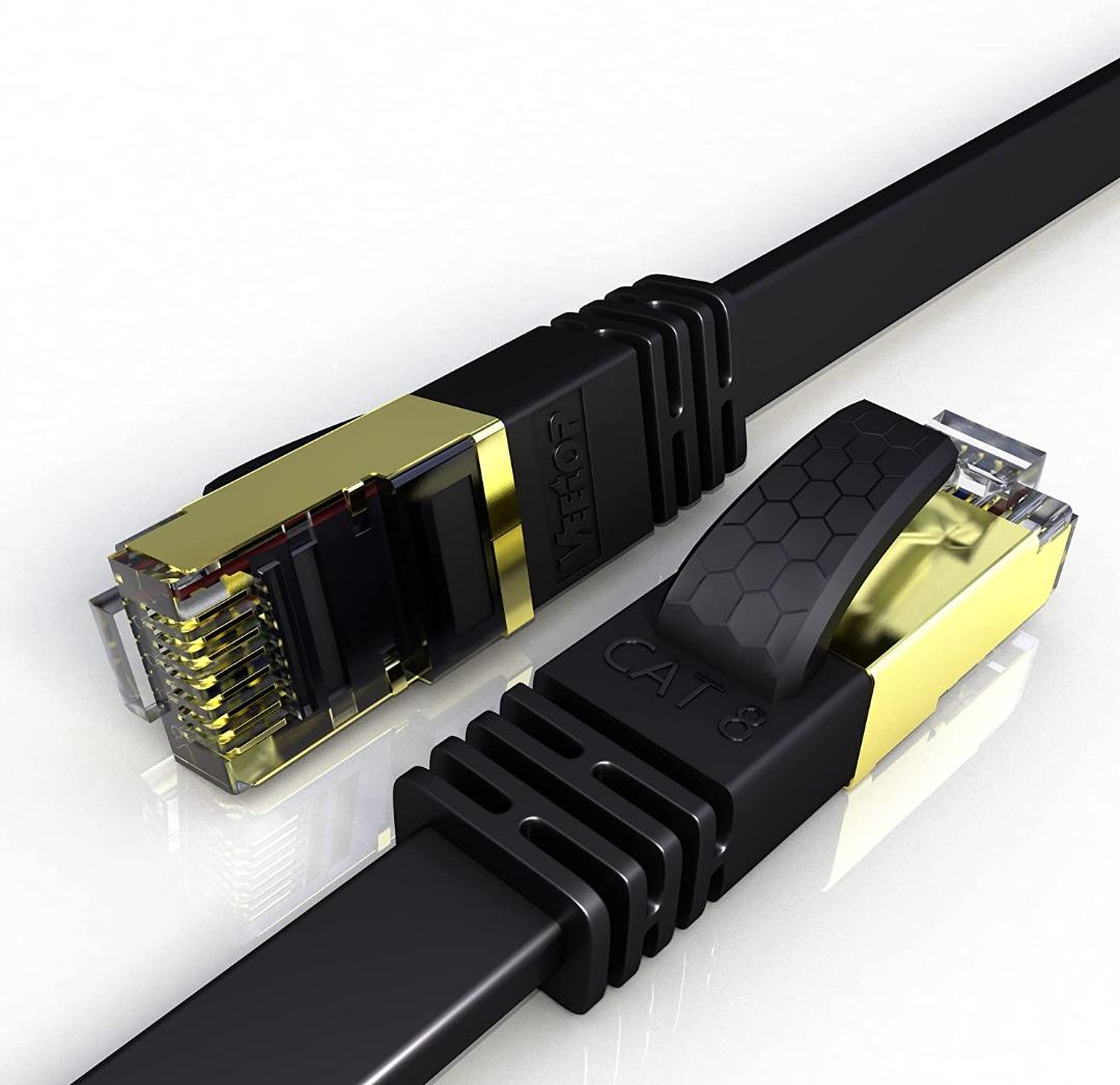 Veetop 2m Flat Cat8 Ethernet Cable, 26AWG Cat 8 Network Internet Lan ...
