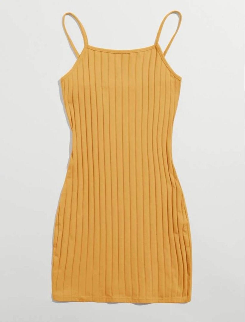 yellow rib-knit bodycon dress, Women's Fashion, Dresses & Sets, Dresses ...