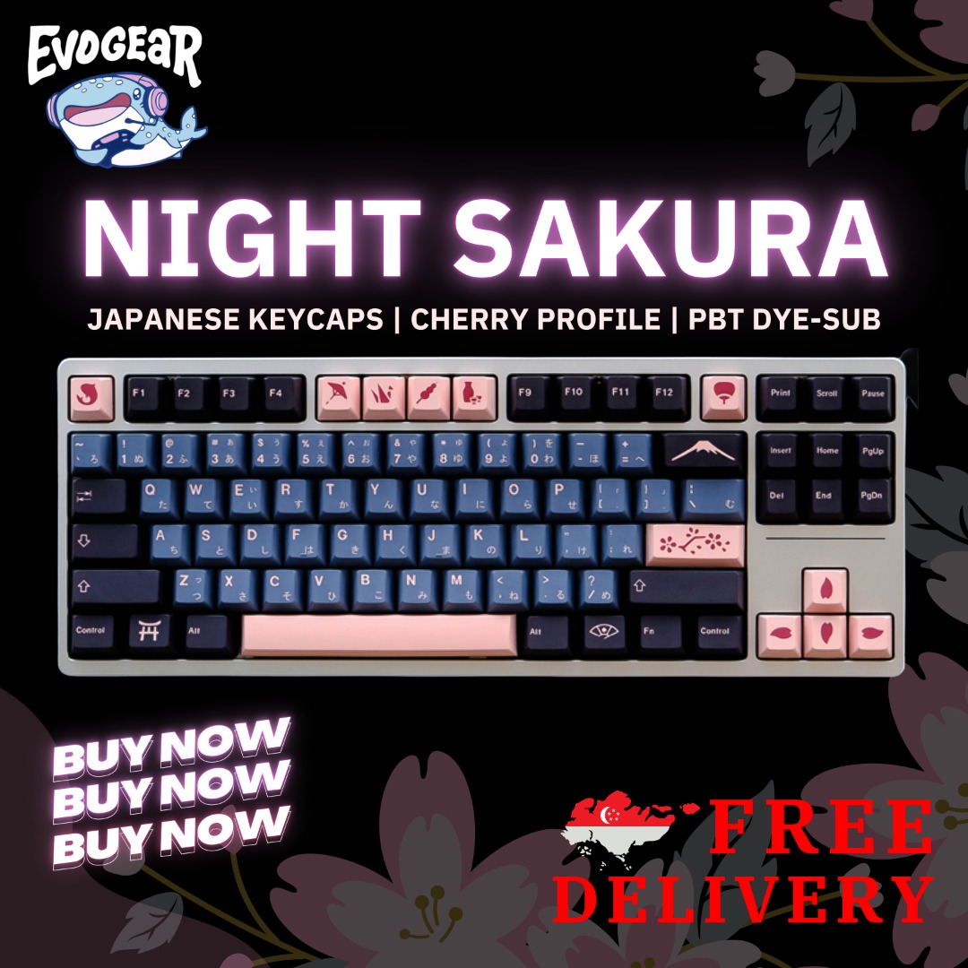 {IN STOCK} Night Sakura Keycaps | Japanese Keycaps | Cherry Profile ...