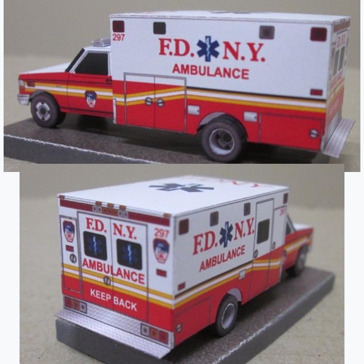 [有貨 紙模型]紐約 救護車 FDNY Ambulance 紙模型(不含底座) 裝飾 擺設 汽車 場景 佈置 (DIY需自行裁剪及拼貼 ...