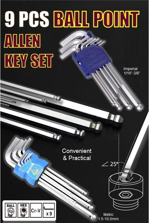 ALLEN KEY 9PCS SET BALL END IMPERIAL/ METRIC -EXTRA LONG, Furniture ...