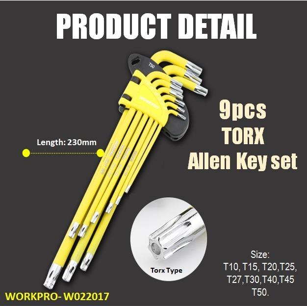 ALLEN KEY SET 9PCS TORX / IMPERIAL WORKPRO- PROFESSIONAL GRADE ...