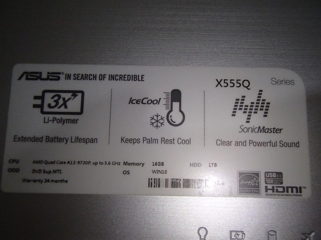 Asus X555Q AMD A12-9720p GAMING & EDITING Laptop=16GB/480GB SSD/1TB HDD ...