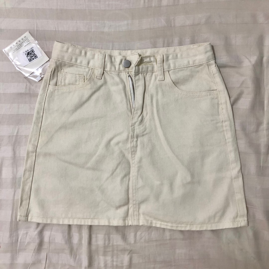 Beige Denim Skirt, Women's Fashion, Bottoms, Skirts on Carousell