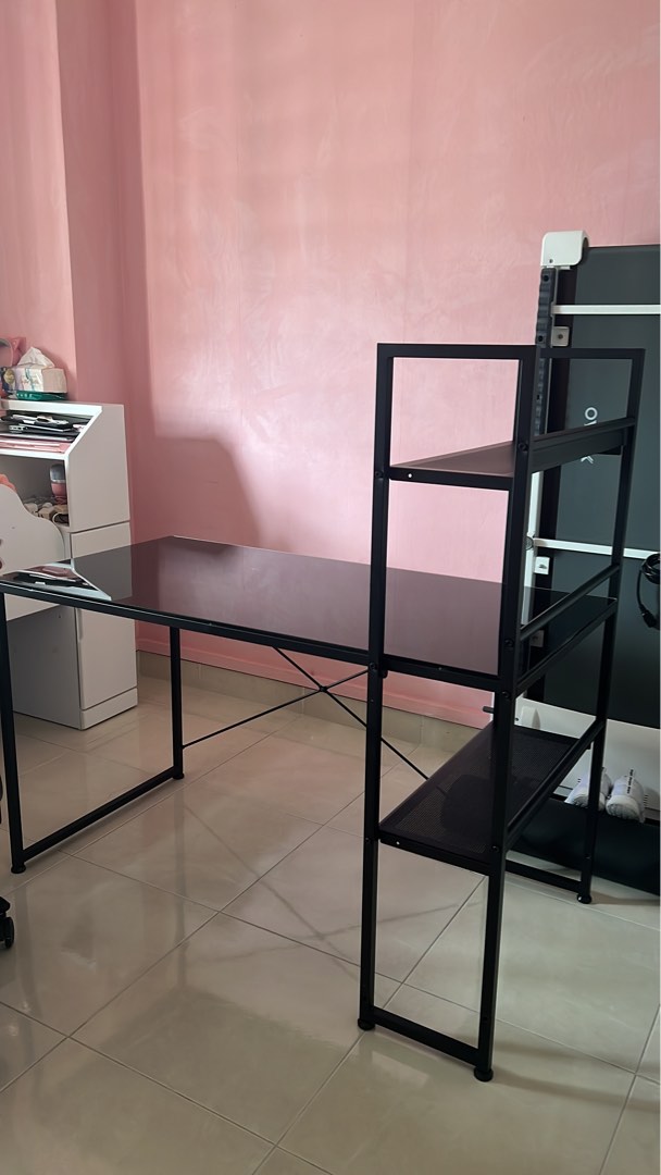 Black Study Table with Tampered Glass Top, Furniture & Home Living ...
