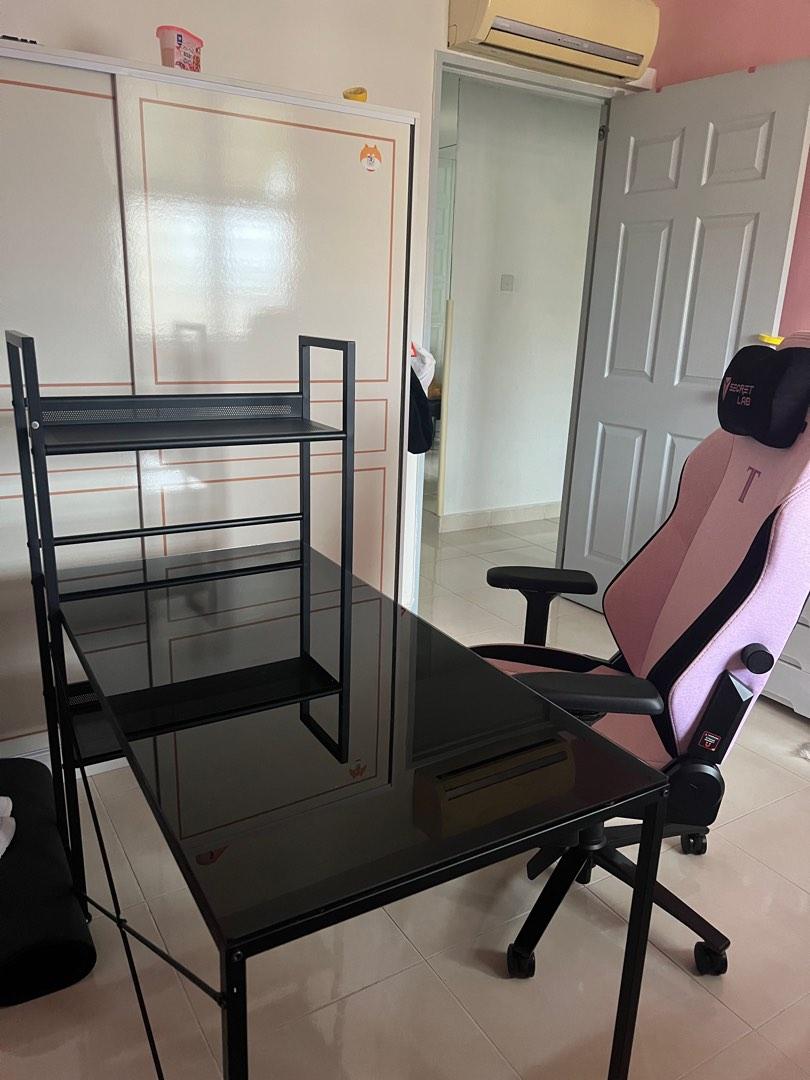 Black Study Table with Tampered Glass Top, Furniture & Home Living ...