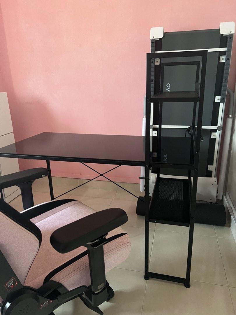 Black Study Table with Tampered Glass Top, Furniture & Home Living ...