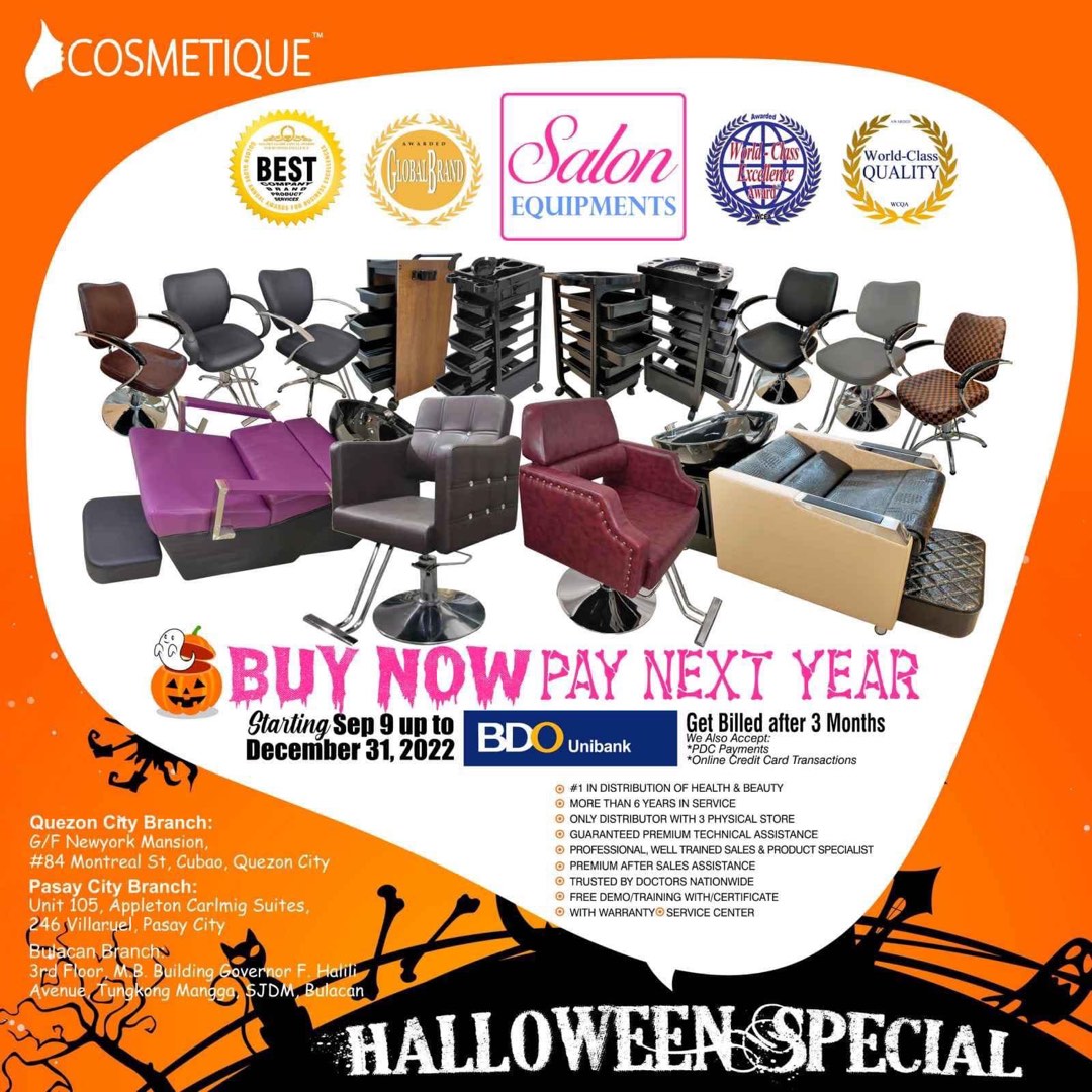 BUY NOW PAY NEXT YEAR Via Bdo Credit Card Salon Equipments Shampoo Bed ...