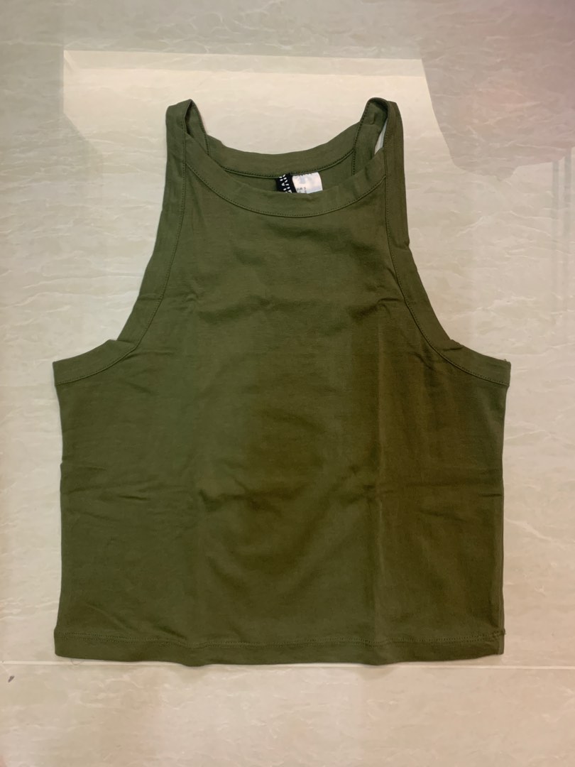 h&m army green top, Women's Fashion, Tops, Sleeveless on Carousell