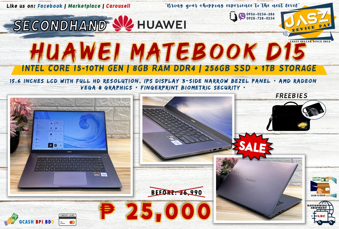 Huawei MateBook D15 Ryzen 5 3500U 8GB RAM 256GB SSD 1TB HDD AMD Radeon ...