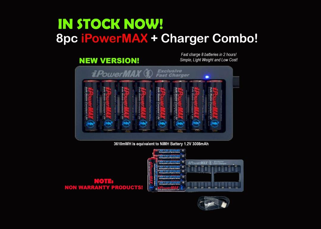 iPowerMAX AA 1.5V 3610mWh Lithium-Polymer AA size Rechargeable battery + charger combo kit ...