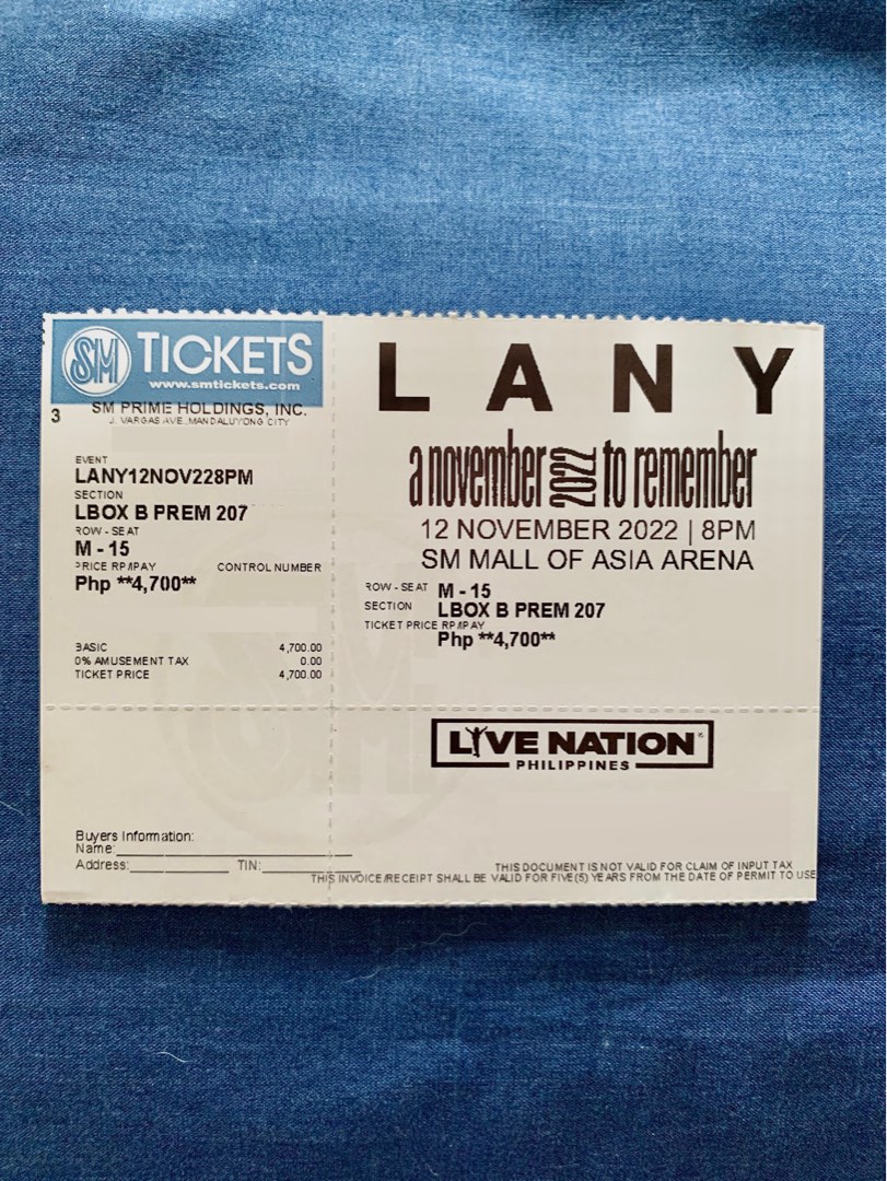 LANY Concert Ticket Day 2 Manila 2022, Tickets & Vouchers, Event ...