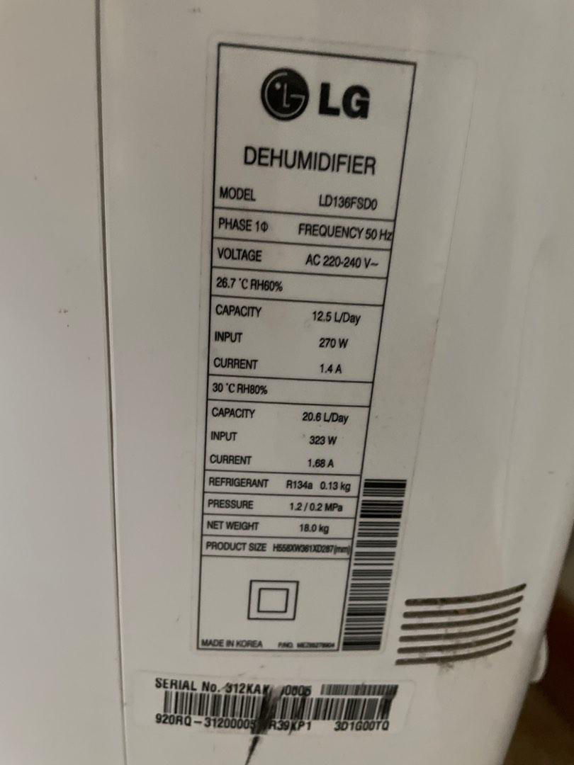 LG Dehumidifier 20L, TV & Home Appliances, Air Purifiers ...