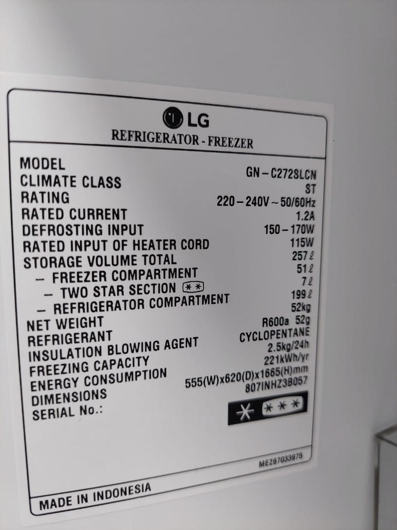 LG雪櫃 GN-C272SLCN 254L 上置式冷凍型 線性變頻壓縮機 雙門雪櫃, 家庭電器, 廚房電器, 雪櫃及冰櫃 - Carousell