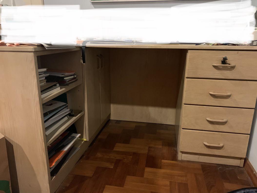 L-shaped study table with storage, Furniture & Home Living, Furniture ...