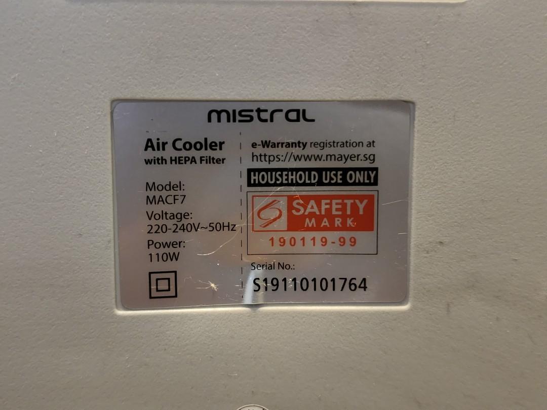 Mistral Air Cooler with Hepa Filter MACF7, TV & Home Appliances, Air ...