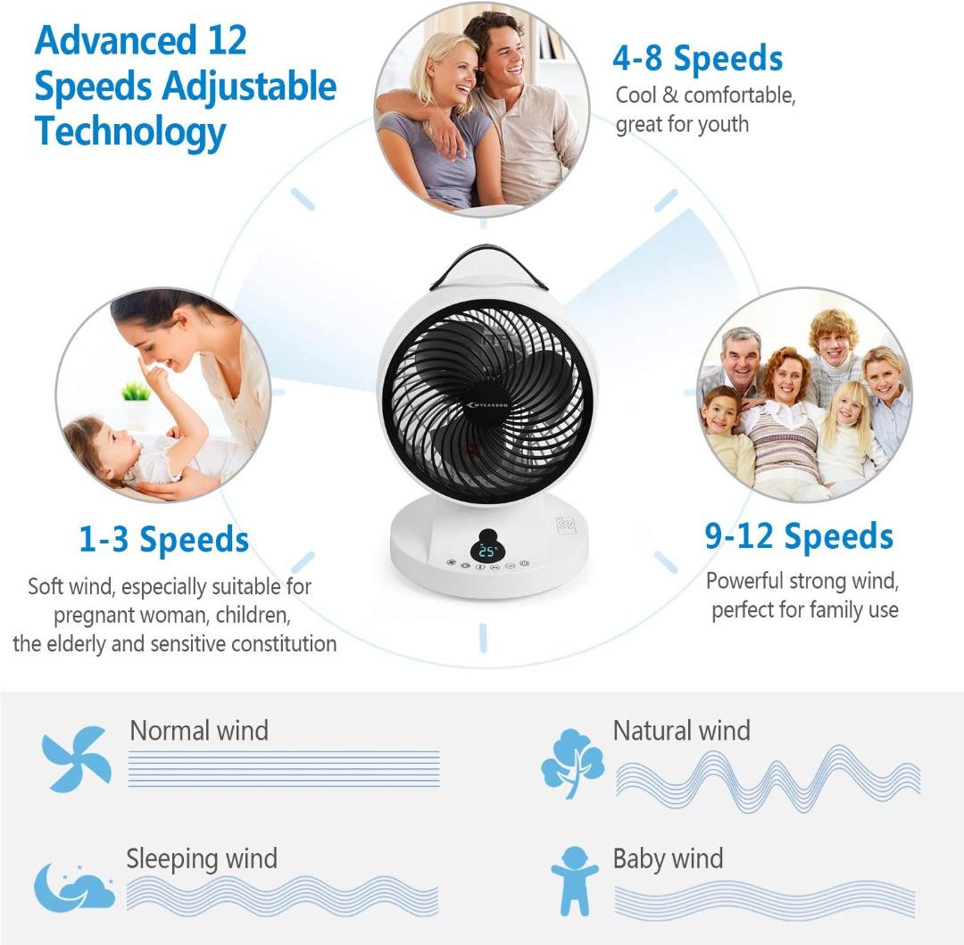 MYCARBON Fan Quiet Desk Fan Automatically Oscillating Whole Room Fan 12 ...