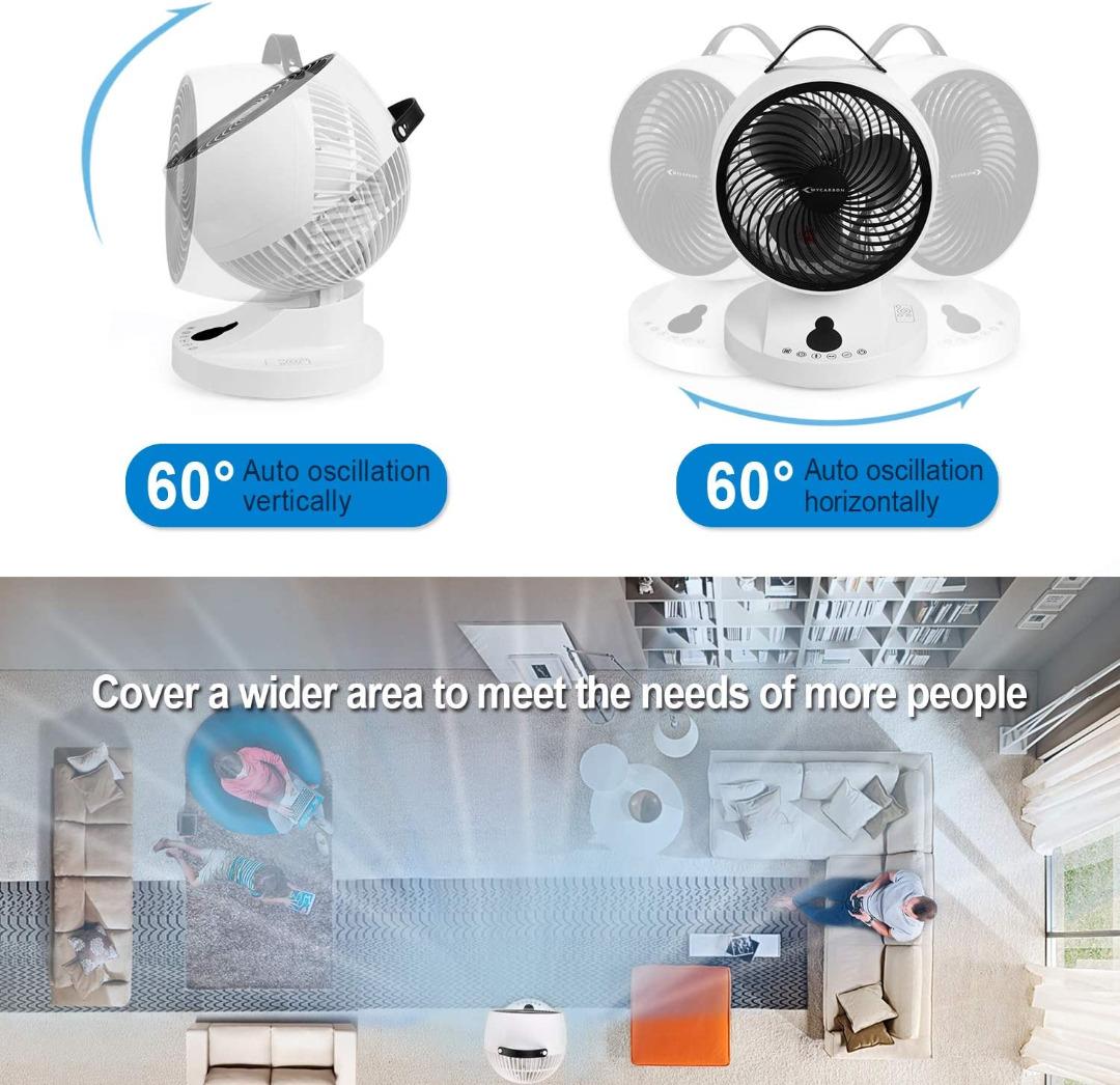 MYCARBON Fan Quiet Desk Fan Automatically Oscillating Whole Room Fan 12 ...