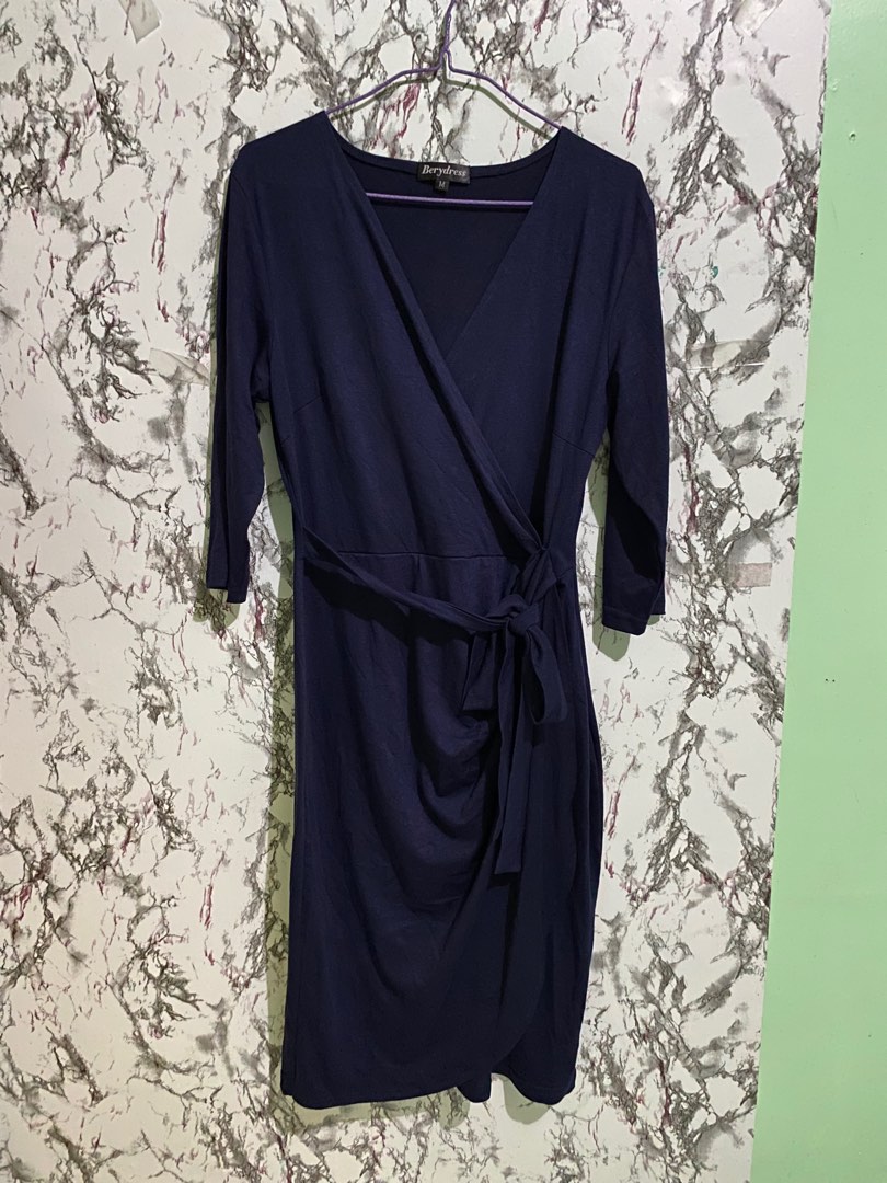 Navy Blue Faux Overlap Dress, Women's Fashion, Dresses & Sets, Dresses ...