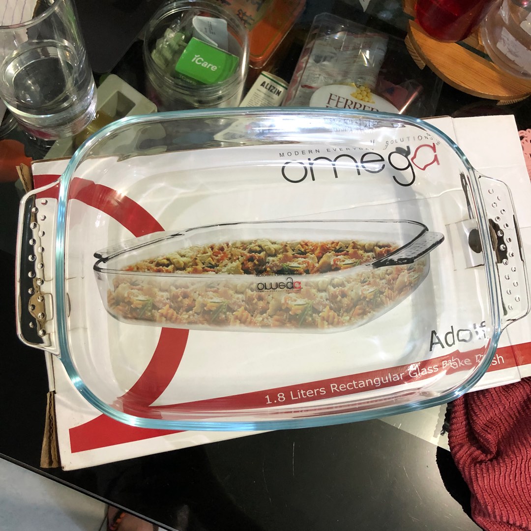 OMEGA Glass Bake dish ( rectangular)1.8L, Furniture & Home Living ...