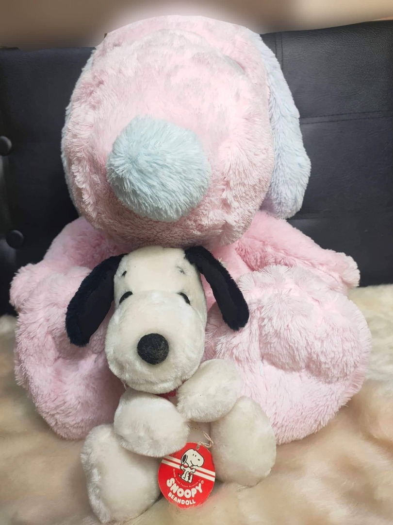 Rare Pink Snoopy approx 20-22"- Soft Blue Accent- Original Snoopy ...
