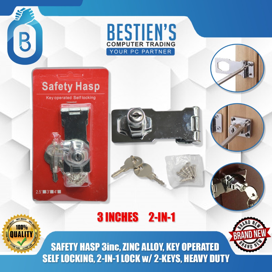 SAFETY HASP 3inc, ZINC ALLOY, KEY OPERATED SELF LOCKING, 2-IN-1 LOCK w ...