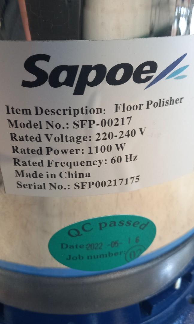 Sapoe floor polisher, Furniture & Home Living, Cleaning & Homecare ...