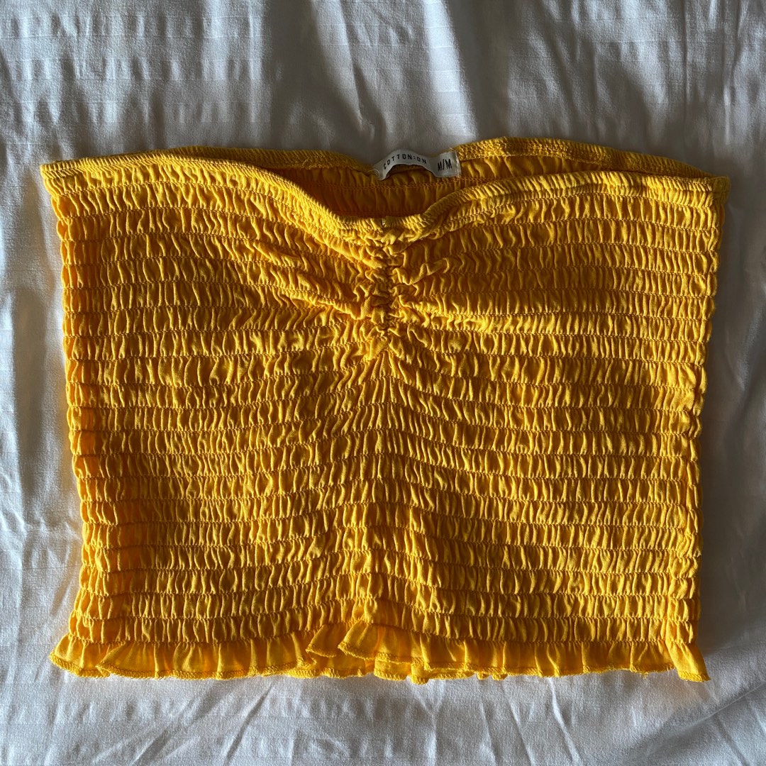 Smocked Yellow Tube Top, Women's Fashion, Tops, Others Tops on Carousell