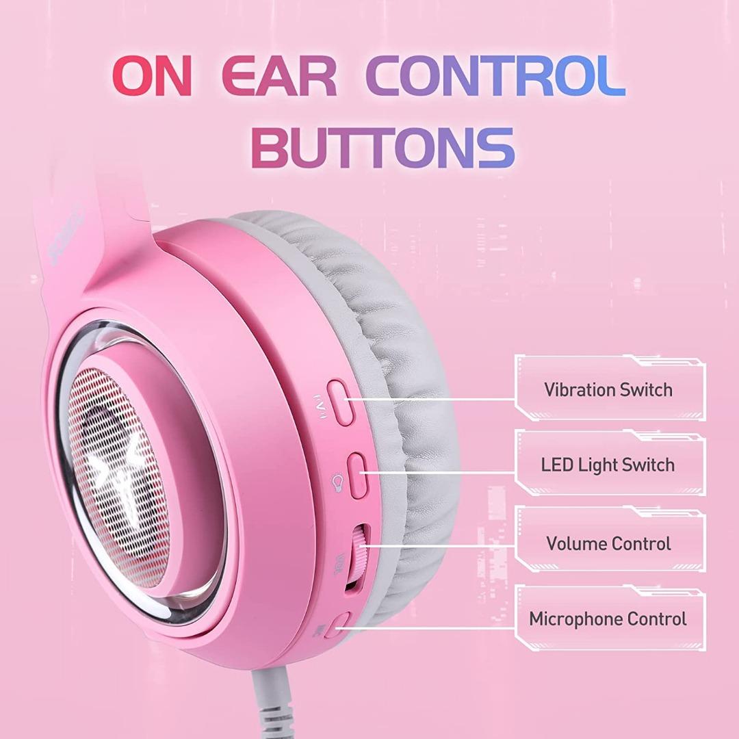 SOMIC G951pink Gaming Headset for PC, PS4, PS5, Laptop, Cat Ear ...