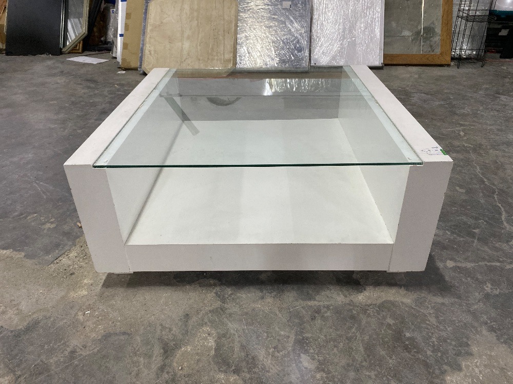 Square Shape Coffee Table with Glass Top White Colour / Meja Kopi ...