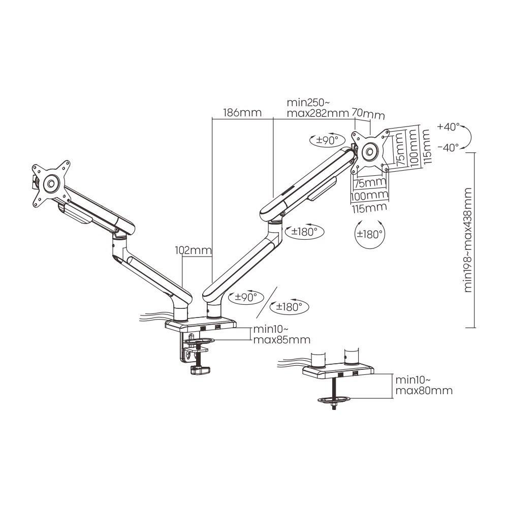 ULTi Flex Pro Dual Monitor Arm with USB 3.0 & Type-C Ports - VESA ...