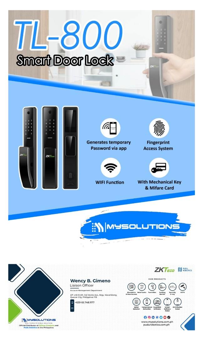 ZKTeco Wifi Smart Digital Door Locks - TL800, TV & Home Appliances, Other Home Appliances on ...