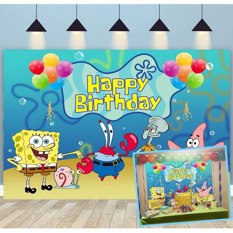 150x100cm Spongebob Backdrop Party Birthday Cartoon Background, Hobbies ...