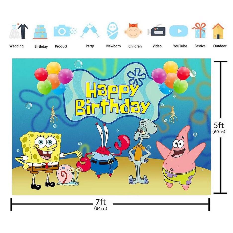 150x100cm Spongebob Backdrop Party Birthday Cartoon Background, Hobbies ...