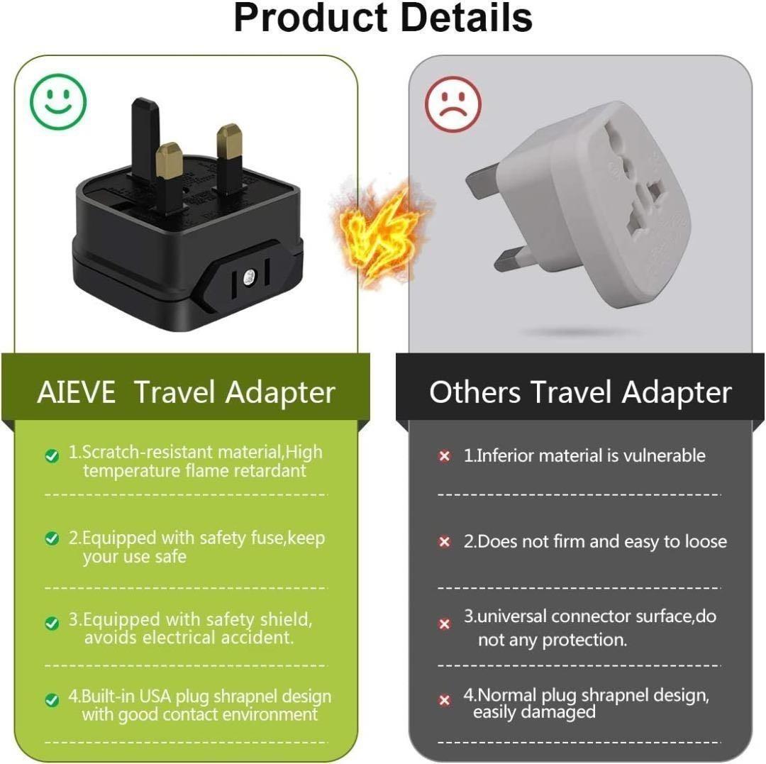 [2013] US to UK Plug Adapter,AIEVE 2 Pin USA to 3 Pin UK Plug Adaptor ...