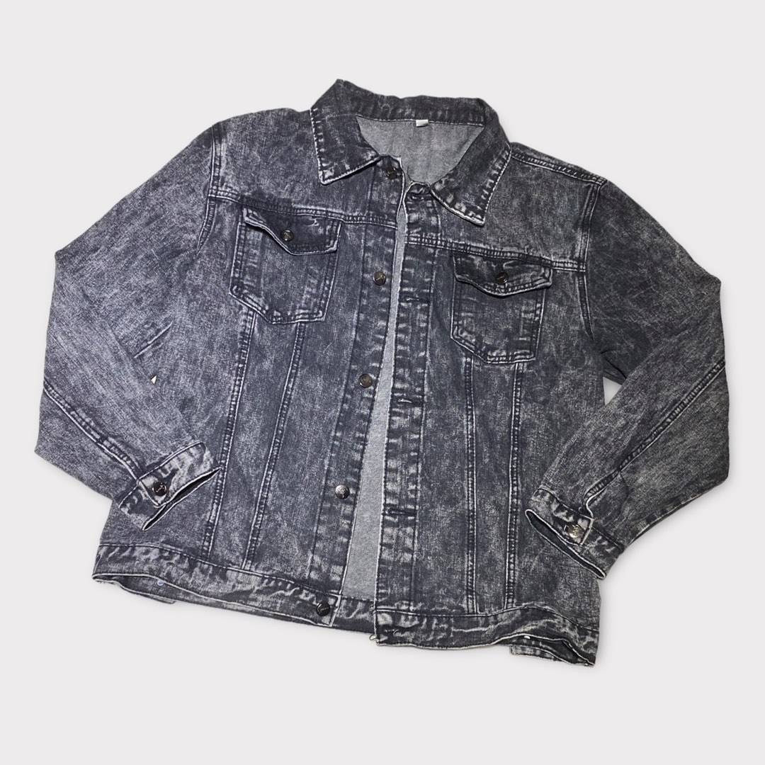 Acid Wash Black Denim Jacket (Hard Denim), Women's Fashion, Coats ...