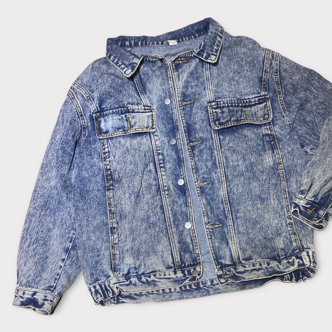 Acid Wash Light Denim Jacket (Hard Denim), Women's Fashion, Coats ...