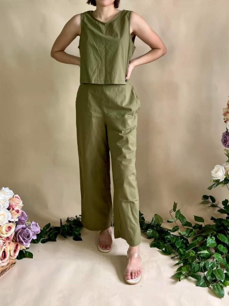 Army Green Top & Bottom Pants NEW, Women's Fashion, Dresses & Sets ...